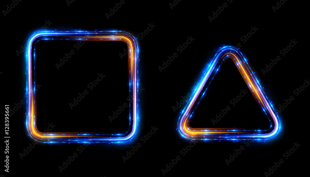 Glowing frames black background. Square glow borders. Sparkling ...