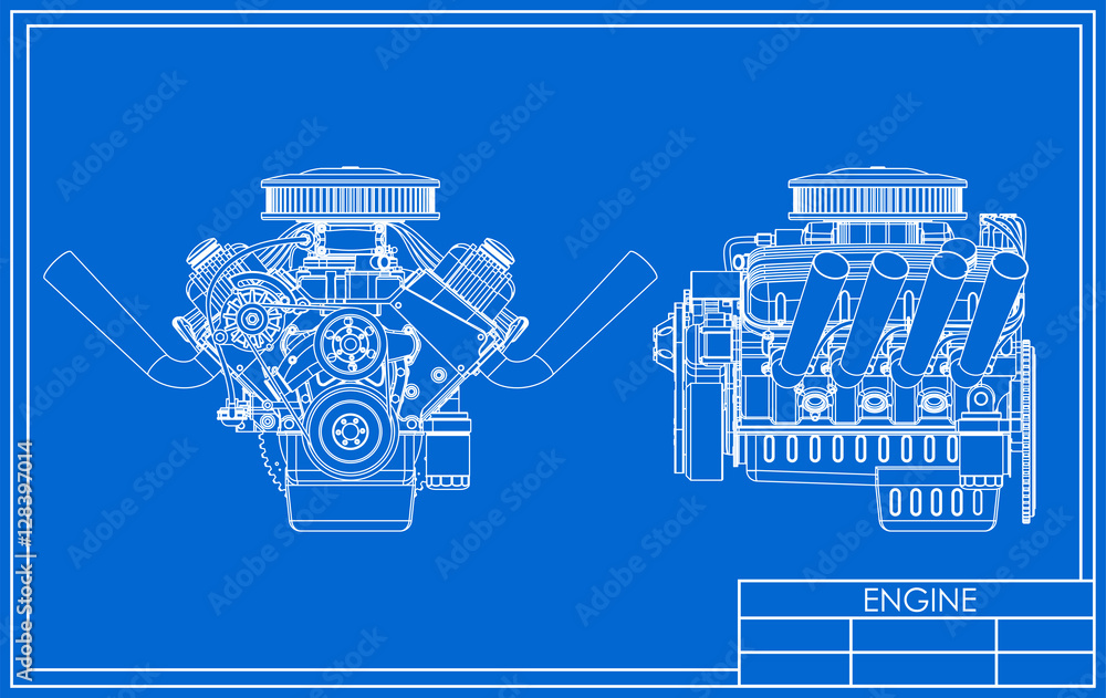 Hot rod V8 Engine drawing Stock Vector | Adobe Stock