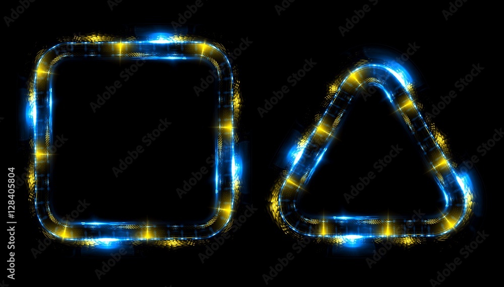 Glowing frames black background. Square glow borders. Sparkling ...