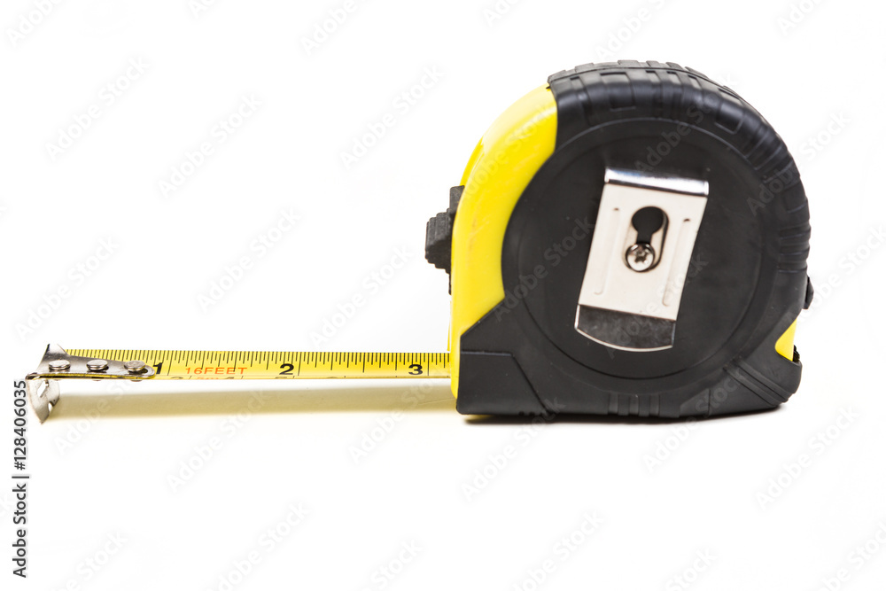 Black and yellow measuring tape isolated on white background Stock ...