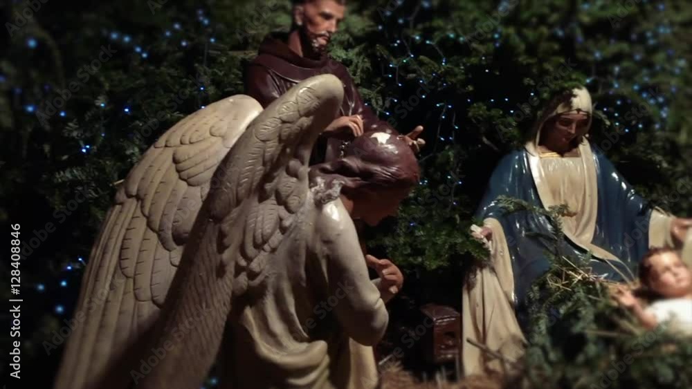Christmas nativity scene with Mary, Joseph, and the Angel Gabriel ...
