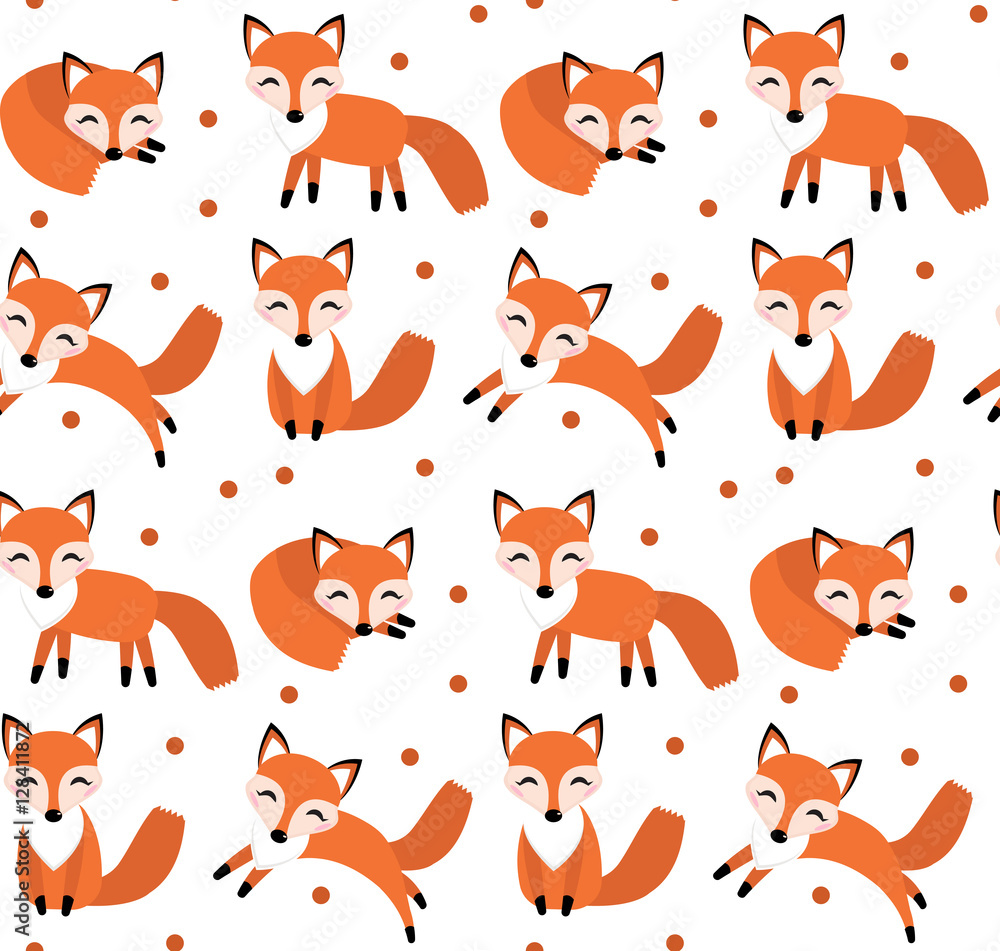 Cute fox seamless pattern. Foxy endless background, texture. Children s ...