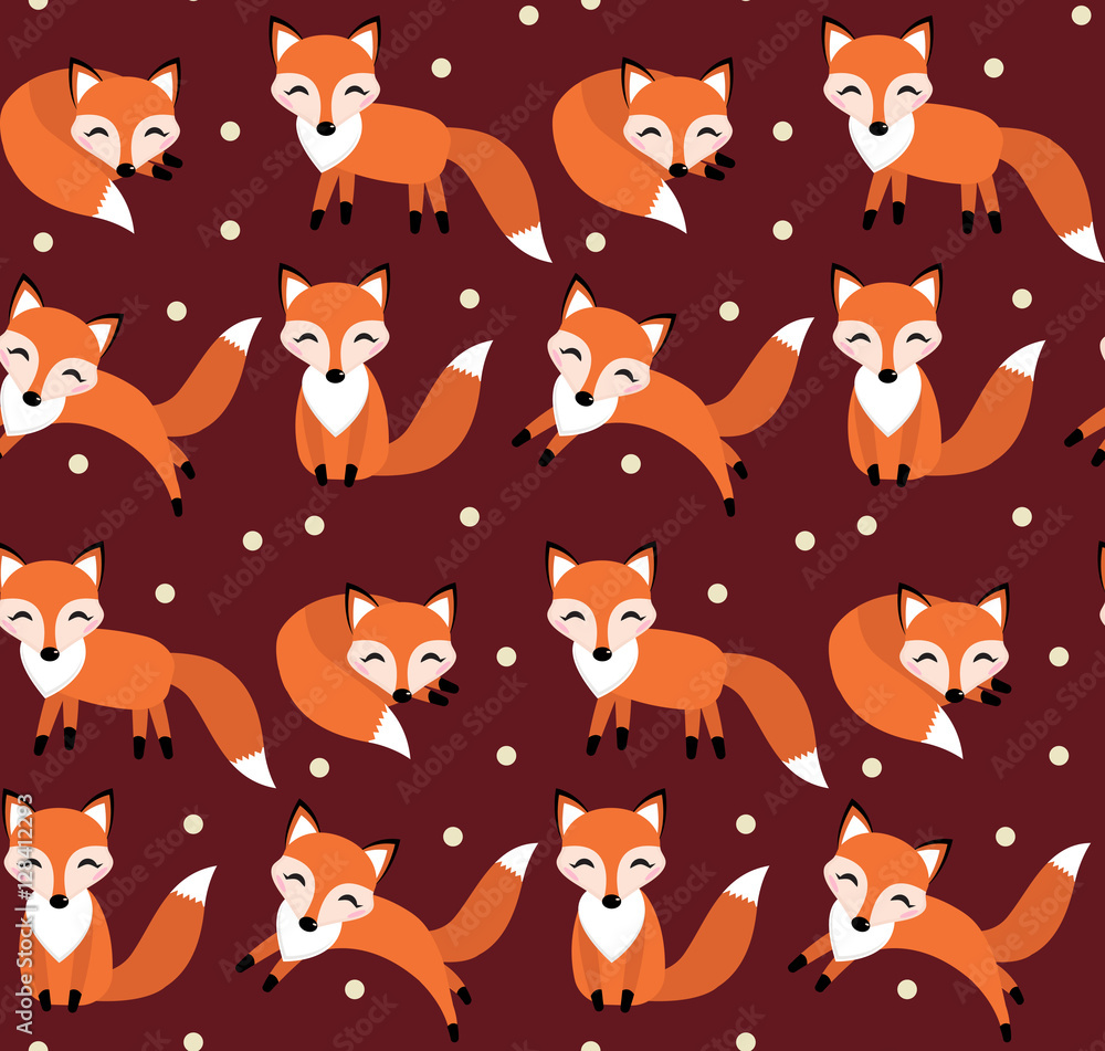 Cute fox seamless pattern. Foxy endless background, texture. Children s ...