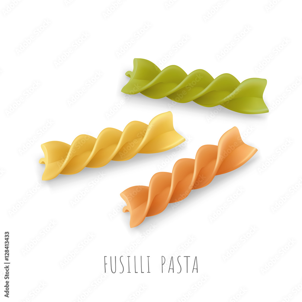 Icon of fusilli pasta. Food is symbol of italian cuisine menu. Tricolor ...