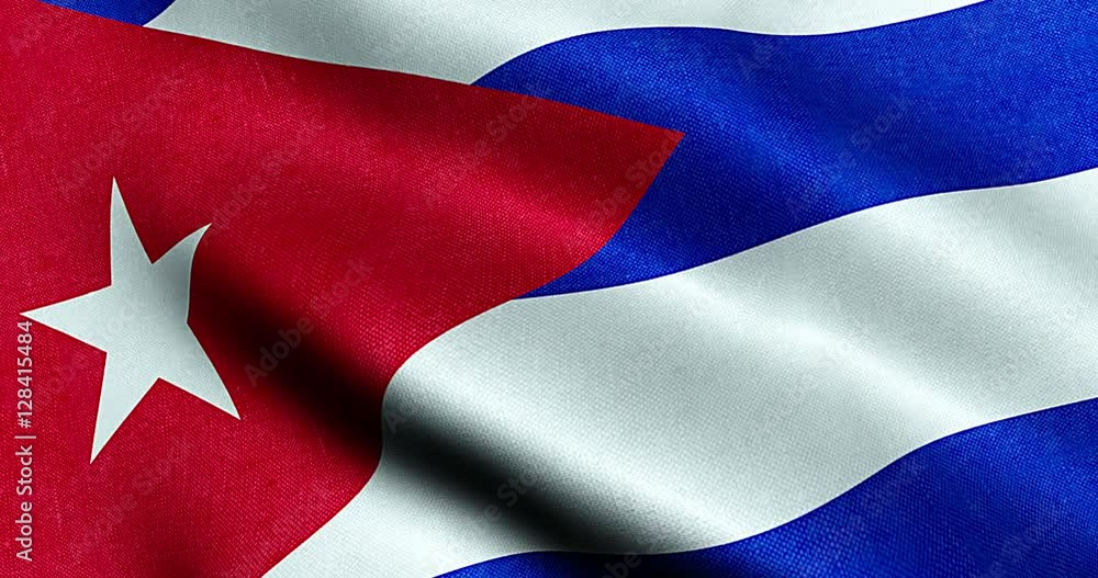waving fabric texture of the flag of cuba, real texture color red blue ...