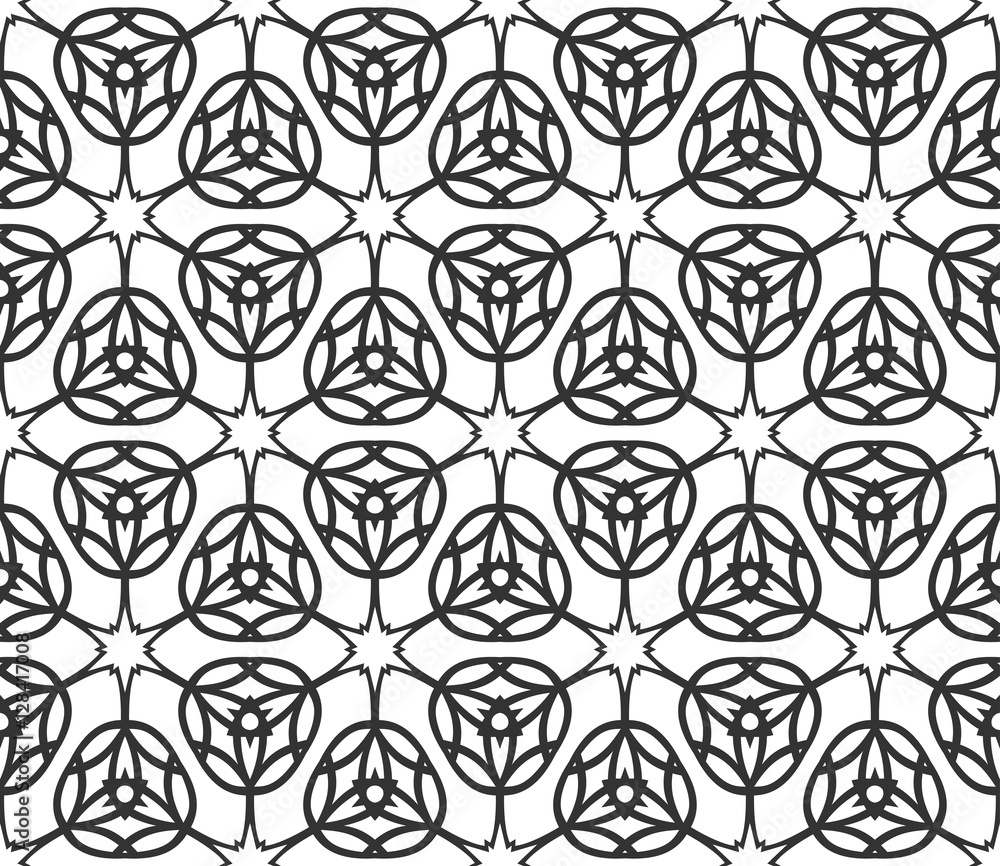 Monochrome geometric seamless pattern. Black and white ethnic, arabic ...