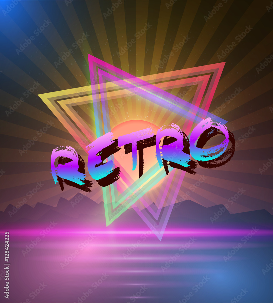 Retro Music Abstract Poster Cover 1980s Style Background. Neon Disco ...