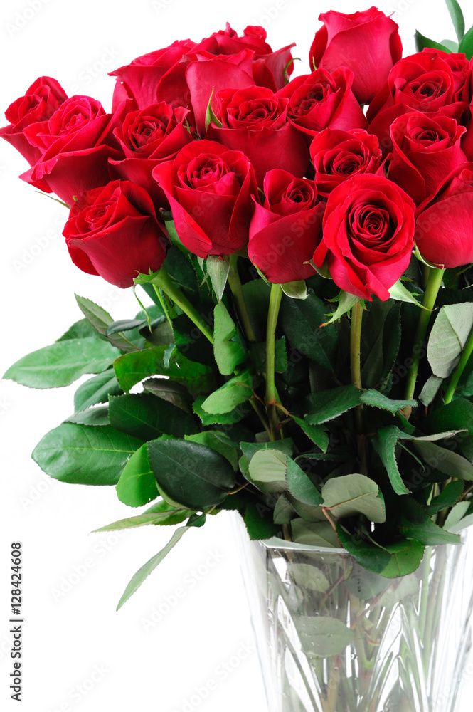 red roses in vase isolated on white background Stock Photo | Adobe Stock