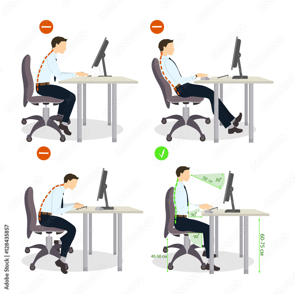 Sitting posture set. Right and wrong positions. Healthy lifestyle ...