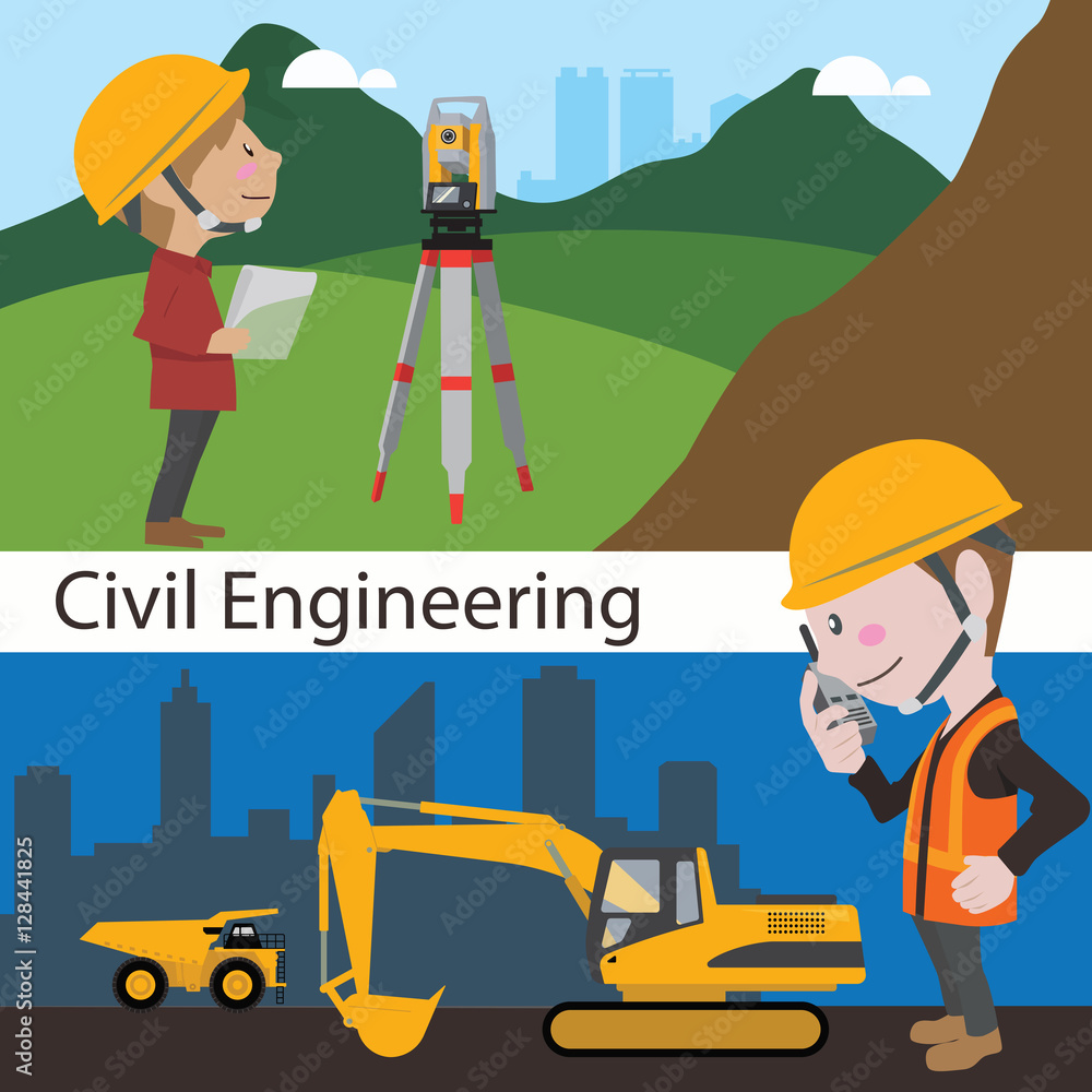 Construction civil engineering land survey engineer vector illus Stock ...
