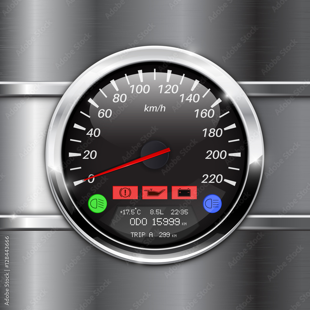 Speedometer on metal background Stock Vector | Adobe Stock