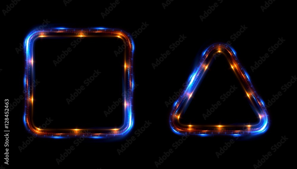 Glowing frames black background. Square glow borders. Sparkling ...