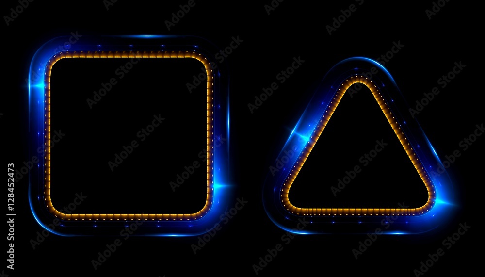 Glowing frames black background. Square glow borders. Sparkling ...