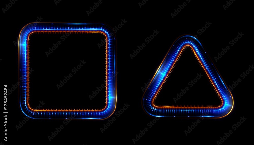Glowing frames black background. Square glow borders. Sparkling ...