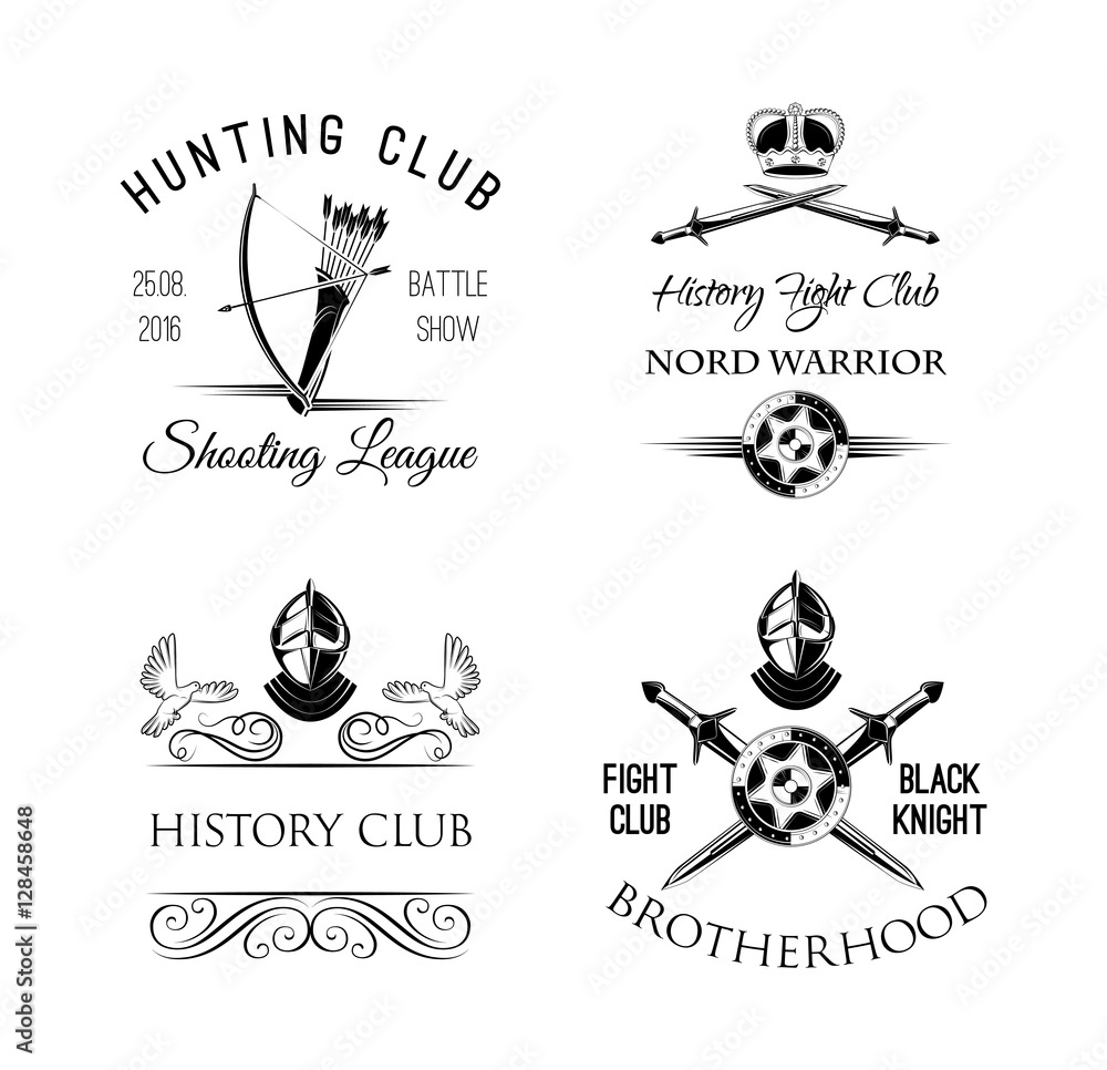 History Club logo. Fight Club emblem. Hunting club badge. Warrior Decorations Set. Stock Vector ...
