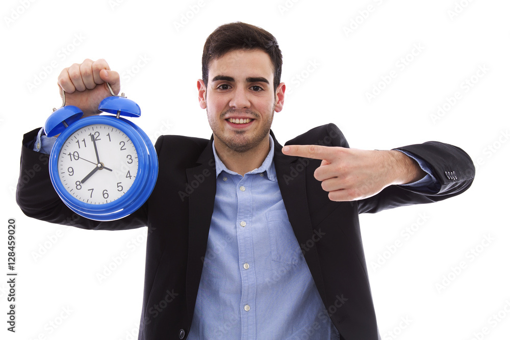 man of business pointing the clock alarm Stock Photo | Adobe Stock