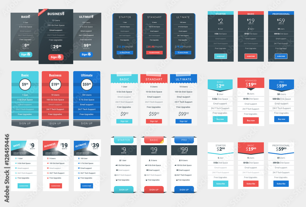 Collection of Coloful Pricing Table Design Templates for Websites and ...