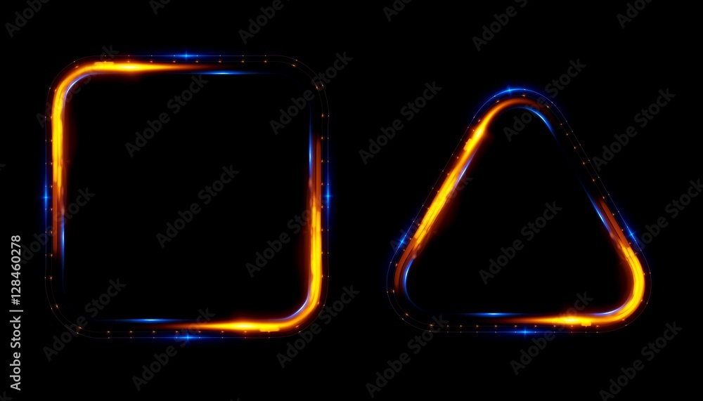 Glowing frames black background. Square glow borders. Sparkling ...