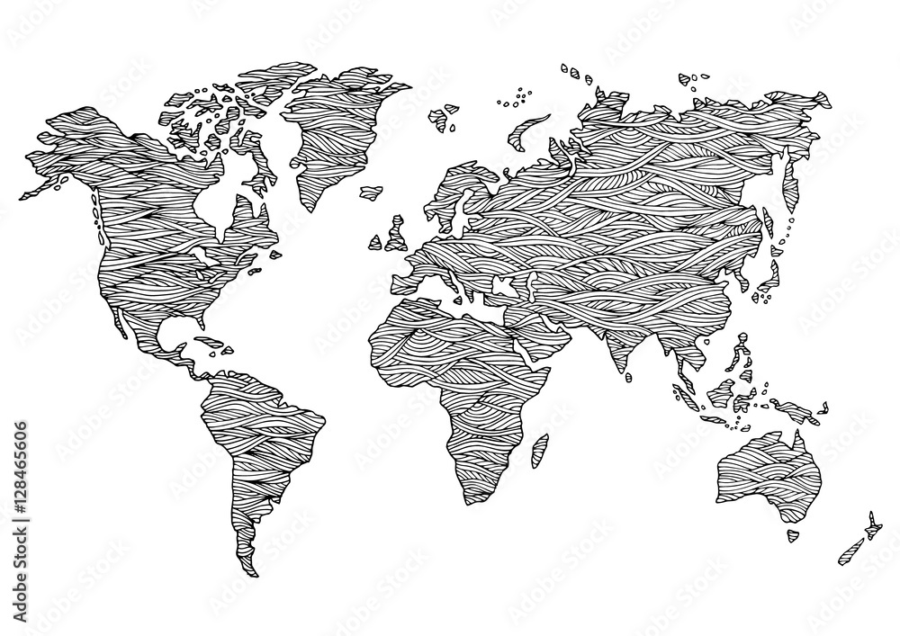 world map hand drawn wave design vector illustration Stock Vector ...