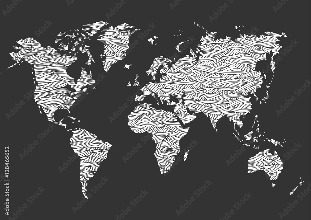 world map hand drawn wave design vector illustration Stock Vector ...