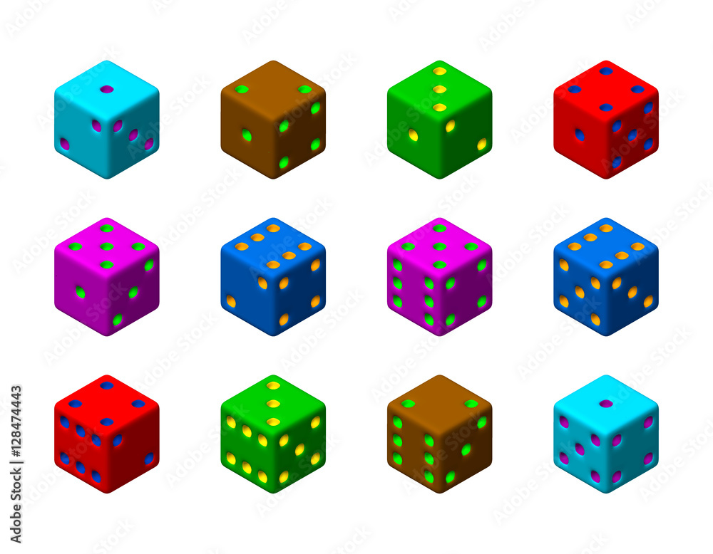 Dice set. 3d Vector colorful illustration.3d isometric style. Stock ...