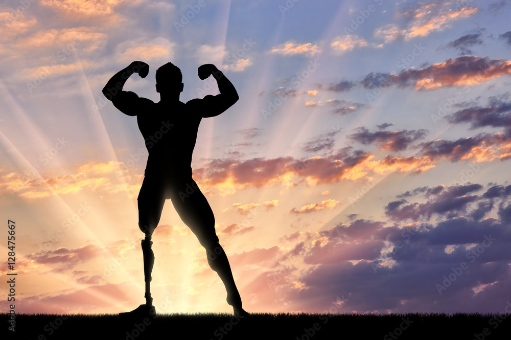 Bodybuilder paralympic on sunset background Stock Photo | Adobe Stock