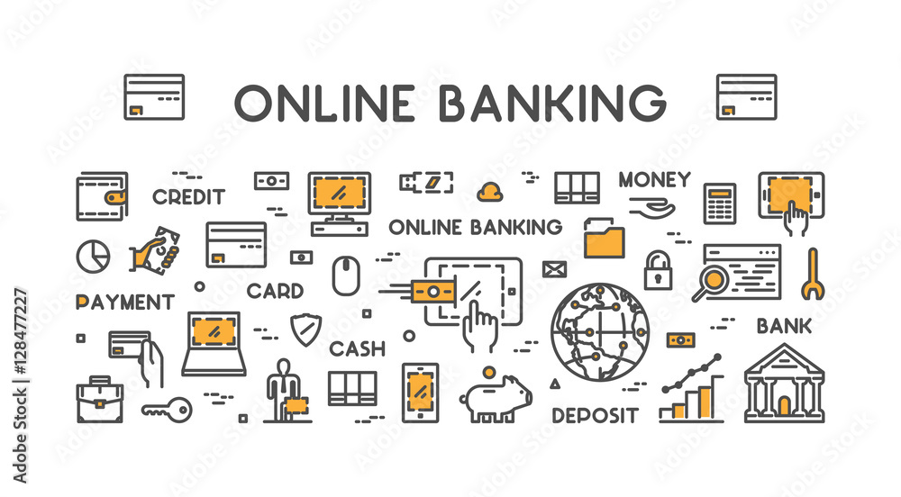 Vector line web concept for online banking. Stock Vector | Adobe Stock Vector line web concept for online banking. Stock Vector | Adobe Stock