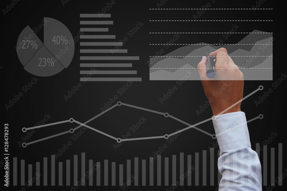 Businessman drawing the virtual panel of pir chart and other cha Stock ...