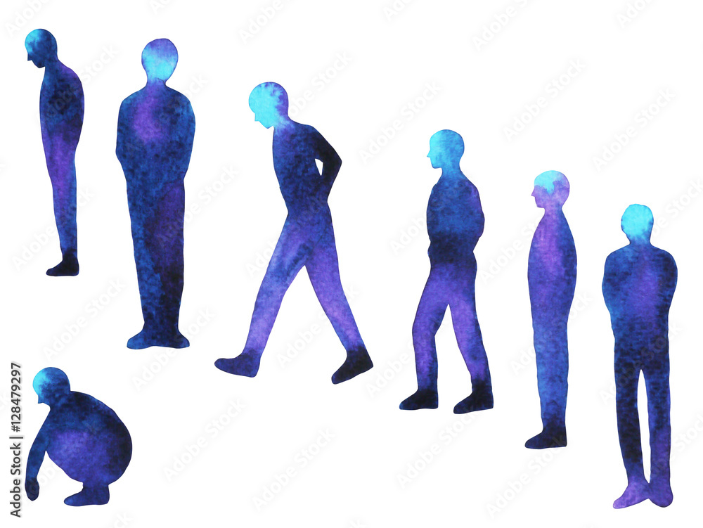 set of blue man watercolor painting hand drawn illustration design ...