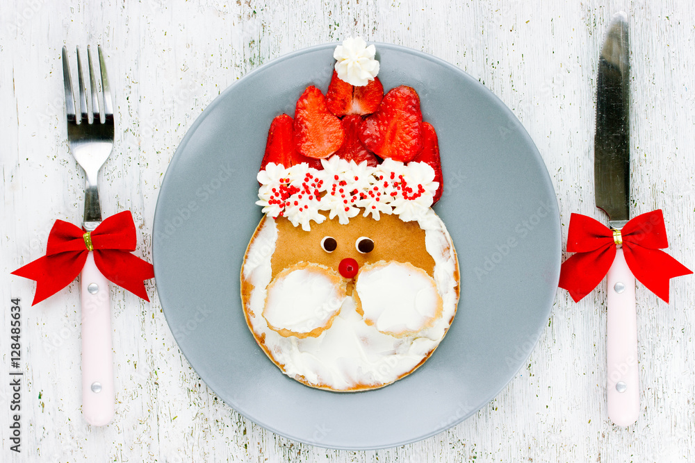 Christmas food art idea for kids - Santa pancakes for breakfast Stock ...