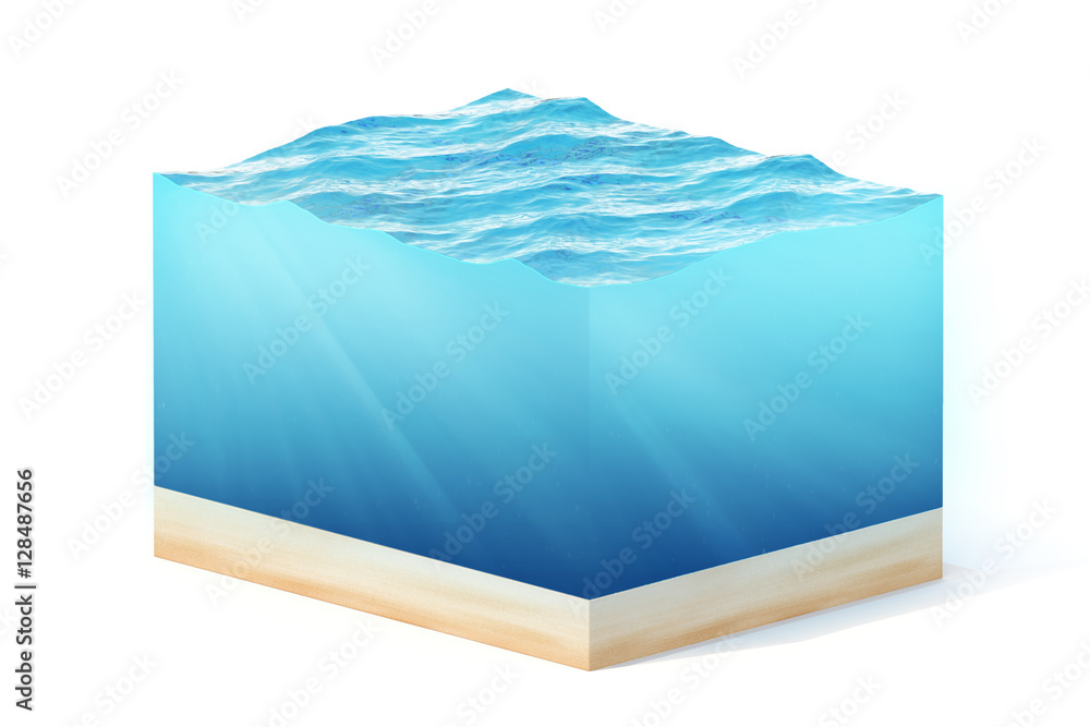 3d rendering illustration of cross section of water cube isolated on ...