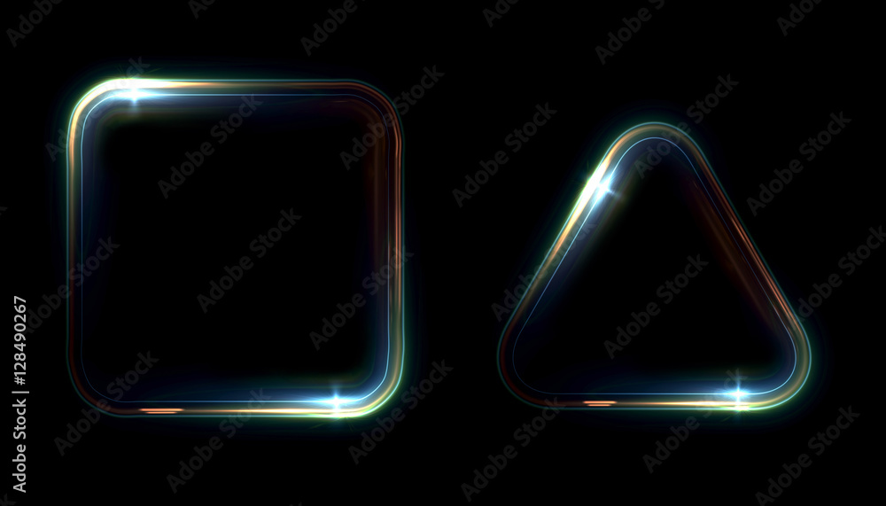 Glowing frames black background. Square glow borders. Sparkling ...