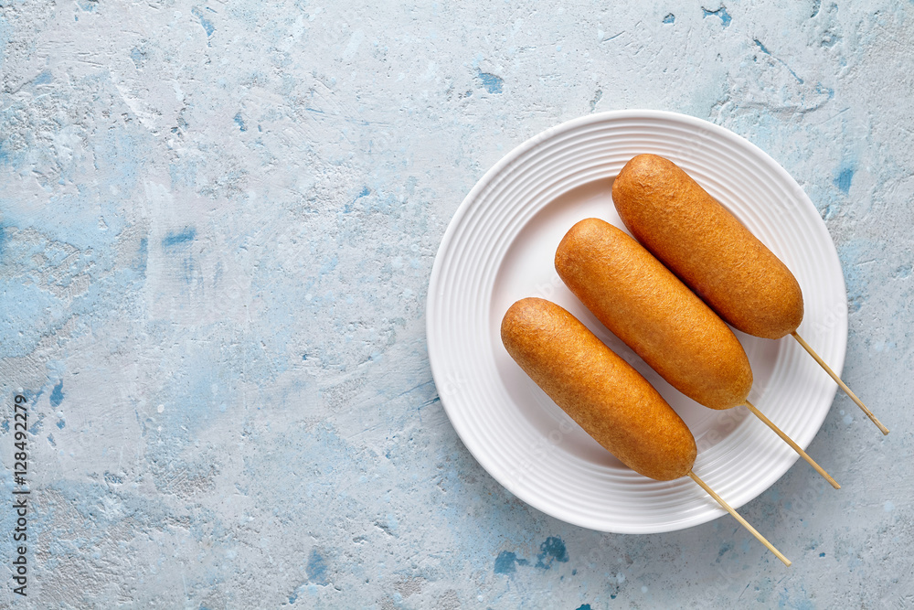 Corn dog traditional American corndog street junk food deep fried ...