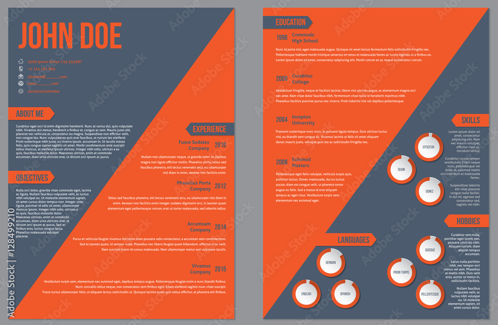 Two sided resume cv template with large orange stripe Stock Vector ...