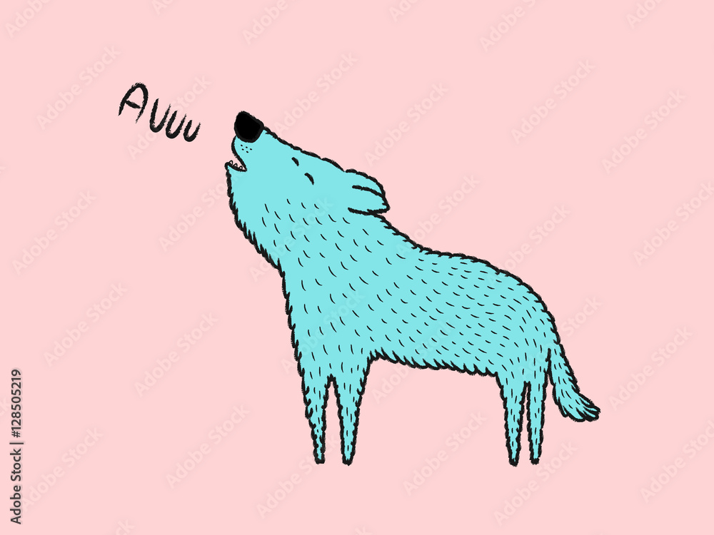 Blue Wolf howling cartoon, vector illustration Stock Vector | Adobe Stock