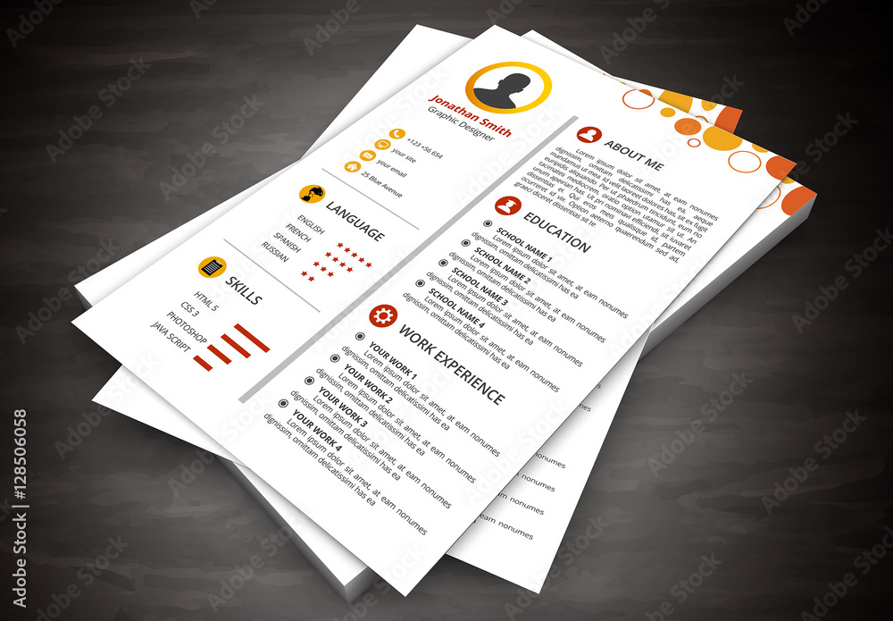 Resume Layout with Orange Circles Design Stock Template | Adobe Stock