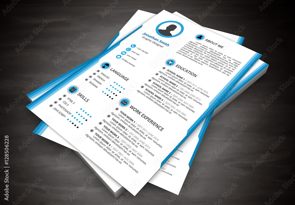 Resume Layout with Blue Half Border Stock Template | Adobe Stock