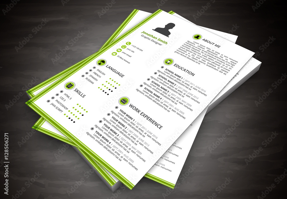 Resume Layout with Green "L" Border Stock Template | Adobe Stock