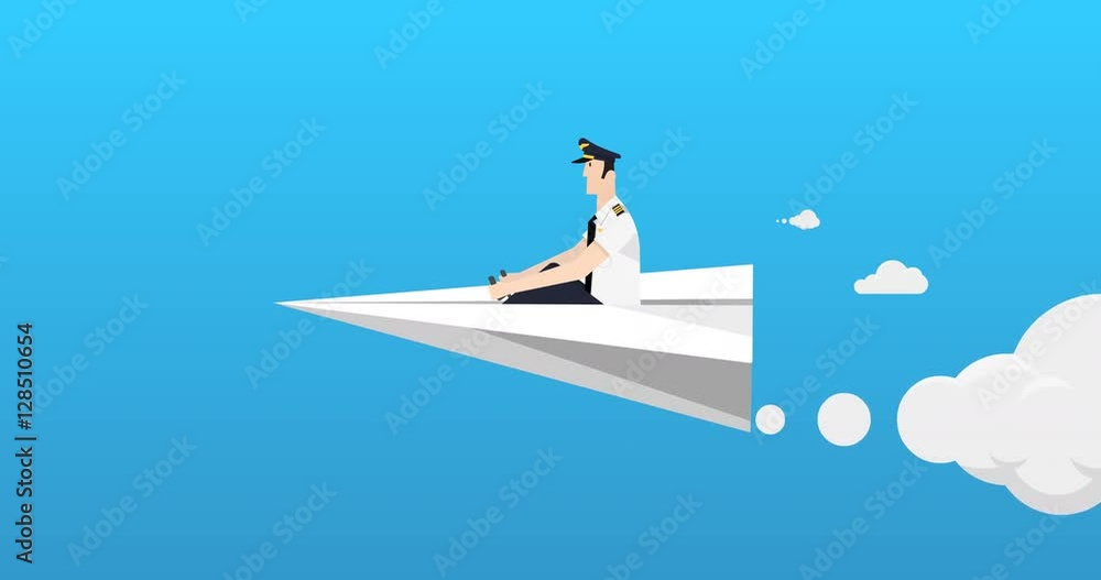 Airline Pilot Driving Paper Airplane in the clouds. Alpha Channel ...