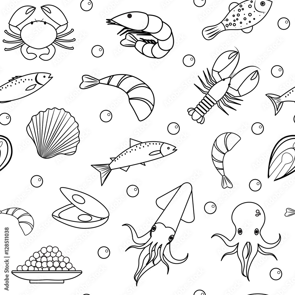 Sea life seamless pattern. Seafood seamless pattern. Underwater endless ...