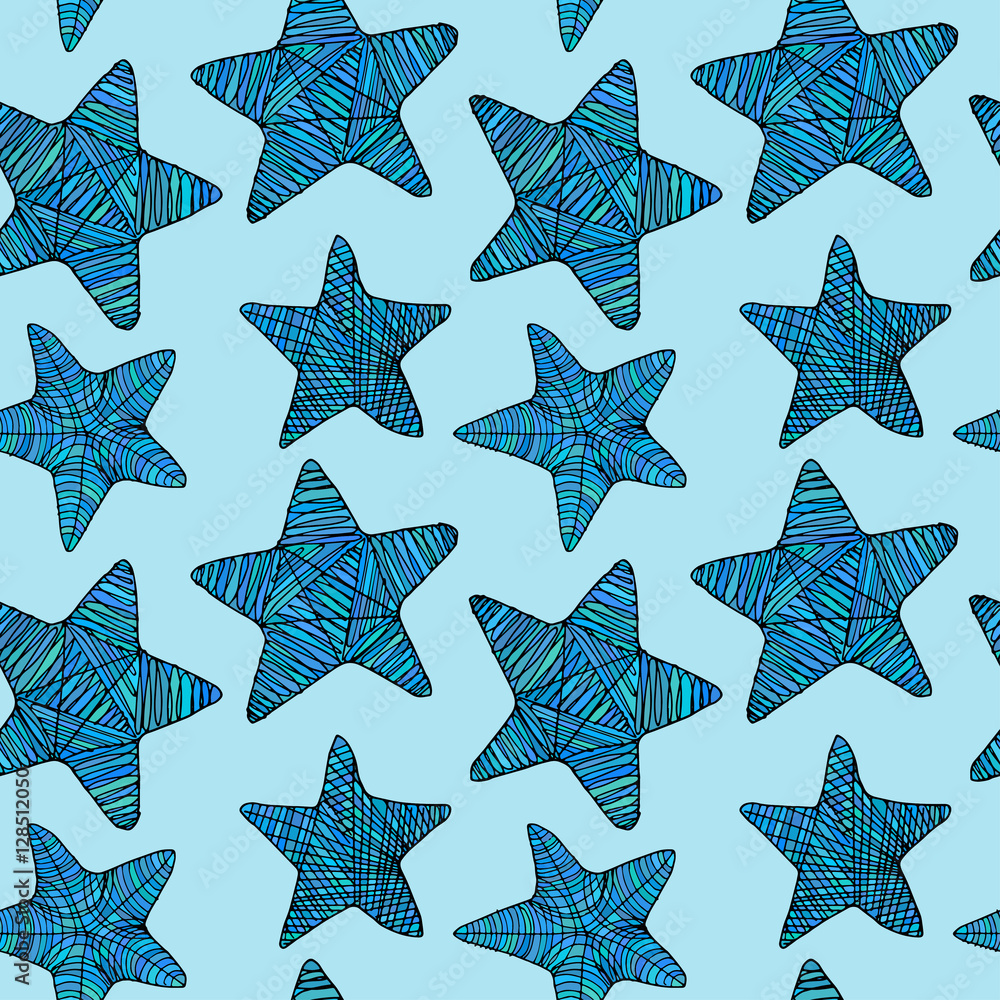 Seamless background with blue doodle star. Stock Vector | Adobe Stock