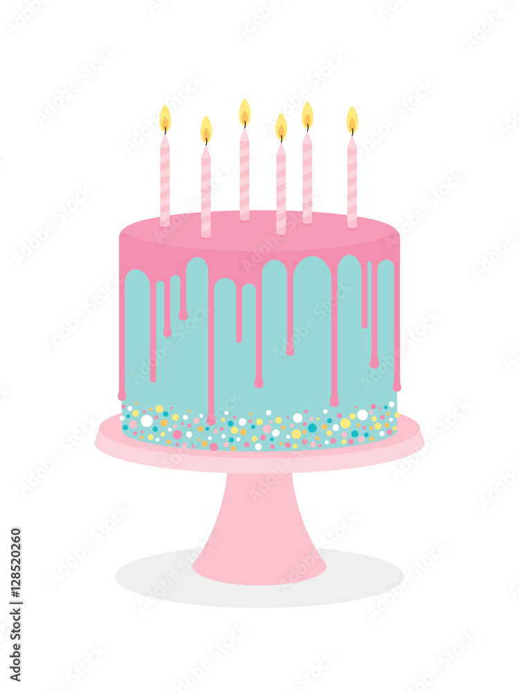 Birthday cake with frosting and burning candles. Happy birthday ...