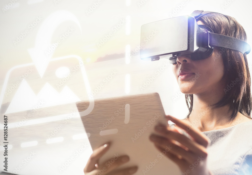 VR User with Tablet Mockup Stock Template | Adobe Stock