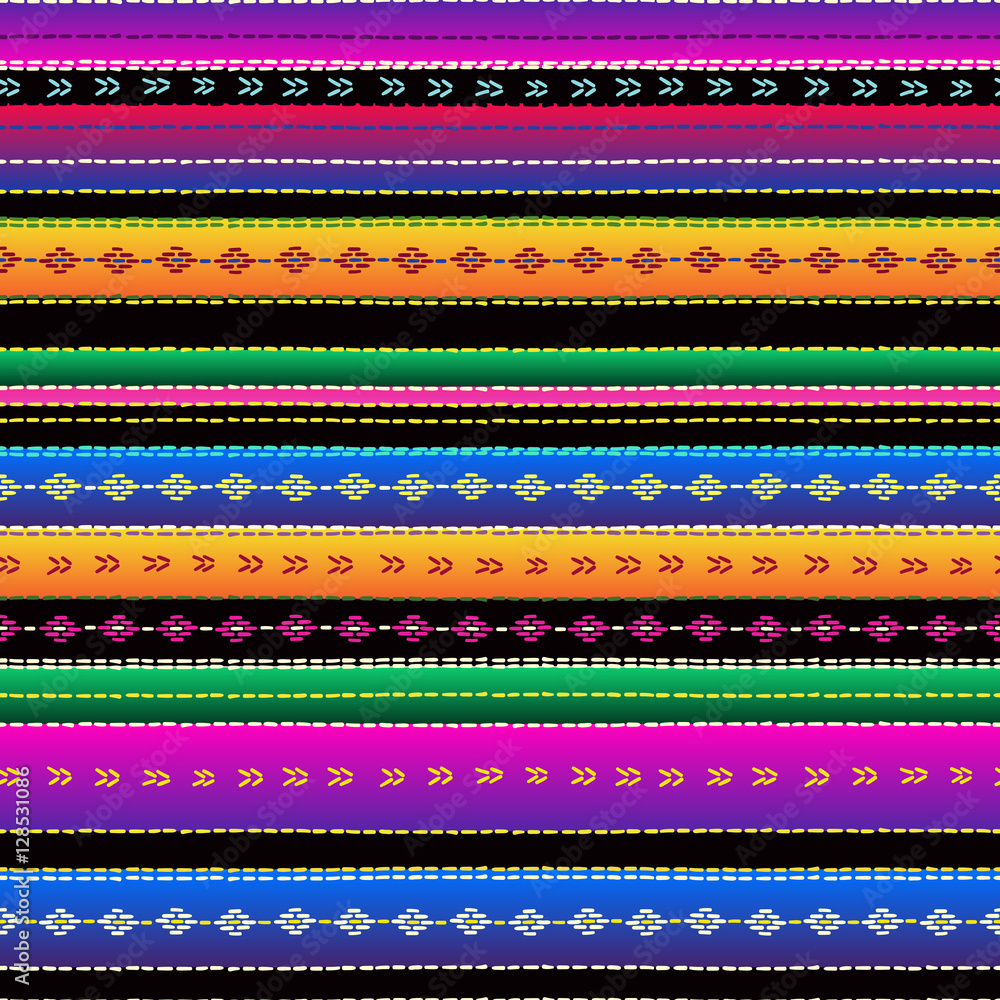 Seamless ethnic mexican fabric pattern with colorful stripes. Repeat ...