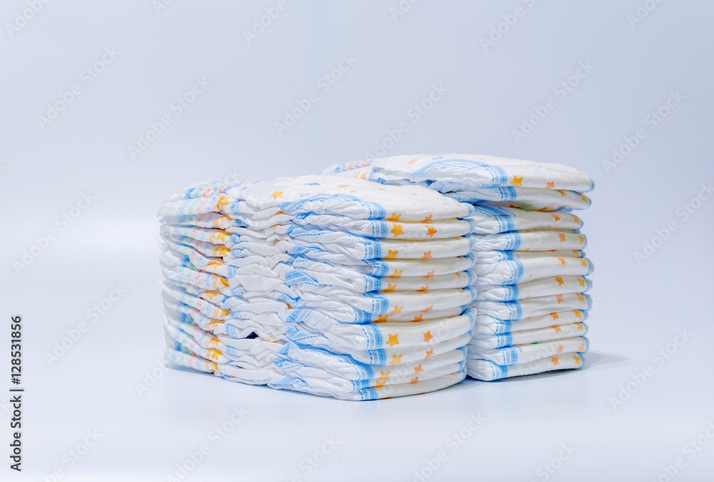 pile of disposable diapers in a stack on a white background Stock Photo ...