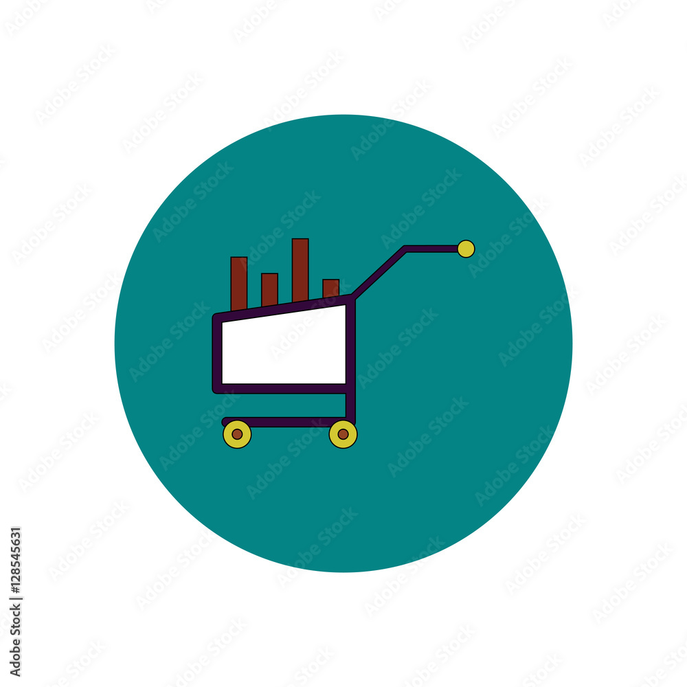 Vector illustration in flat design of column chart in trolley Stock ...