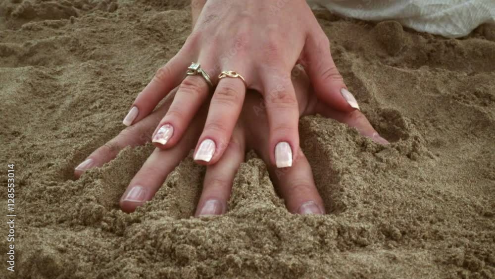 Couple make hand print in sand. Relationship concept. Together. Love ...