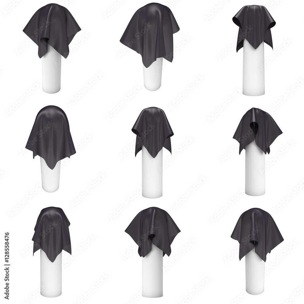 Presentation pedestal covered with dark cloth set. Sphere object cover ...