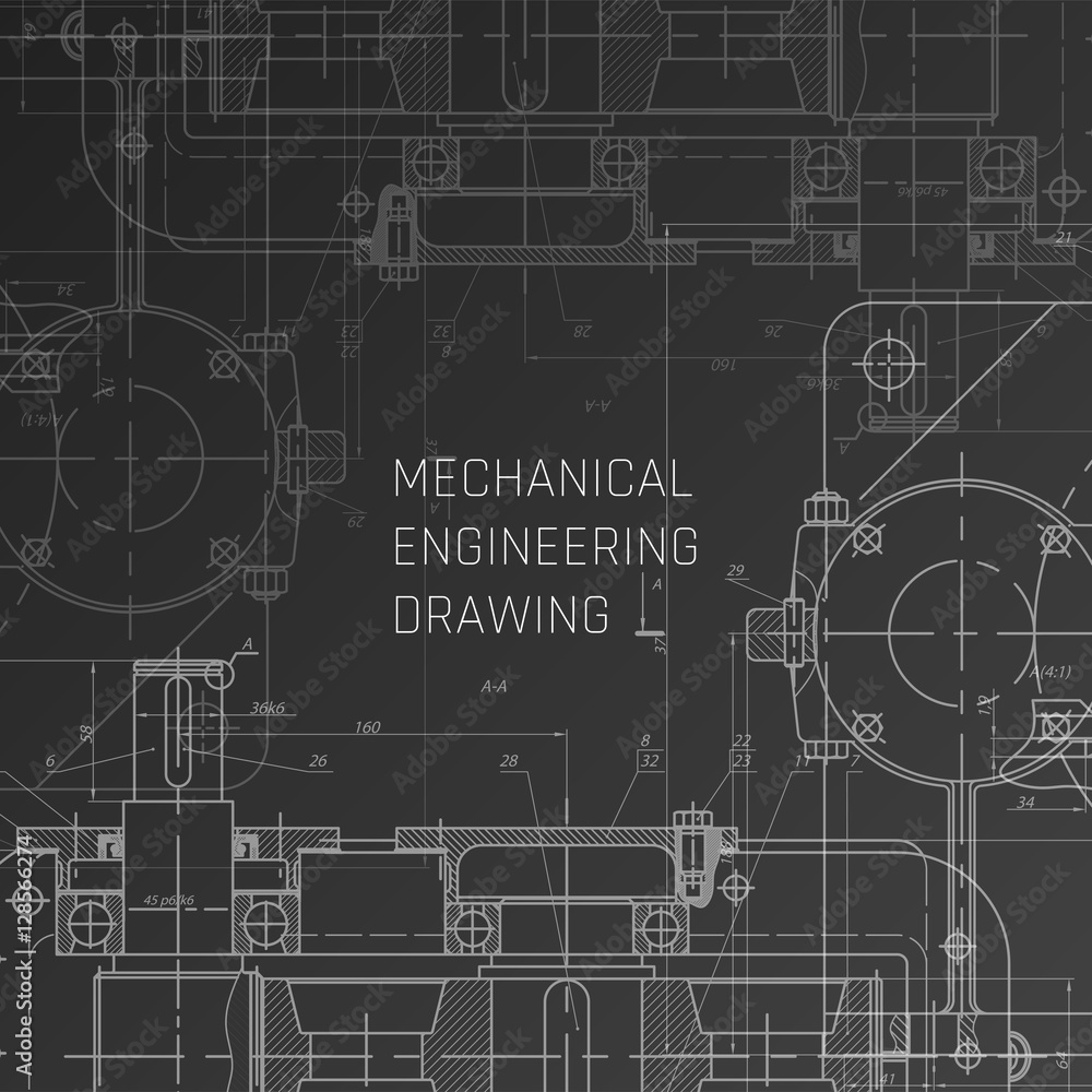 Vetor de Mechanical Engineering drawing. Engineering Drawing Background ...