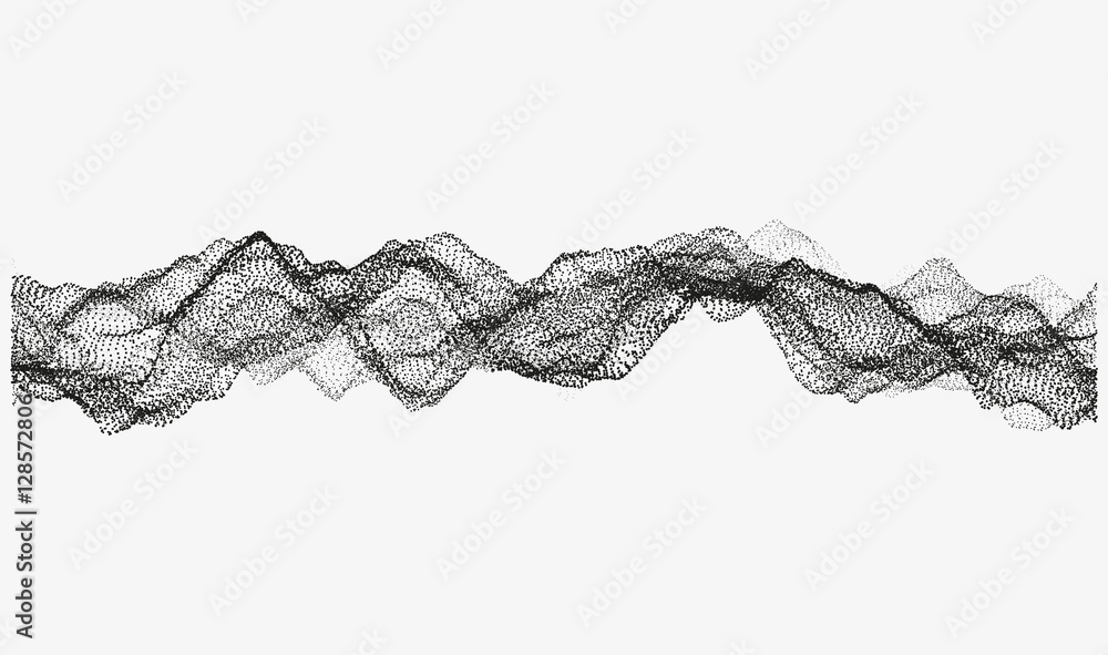 Abstract wavy structure made of shuffled round particles. Swarm of dots ...